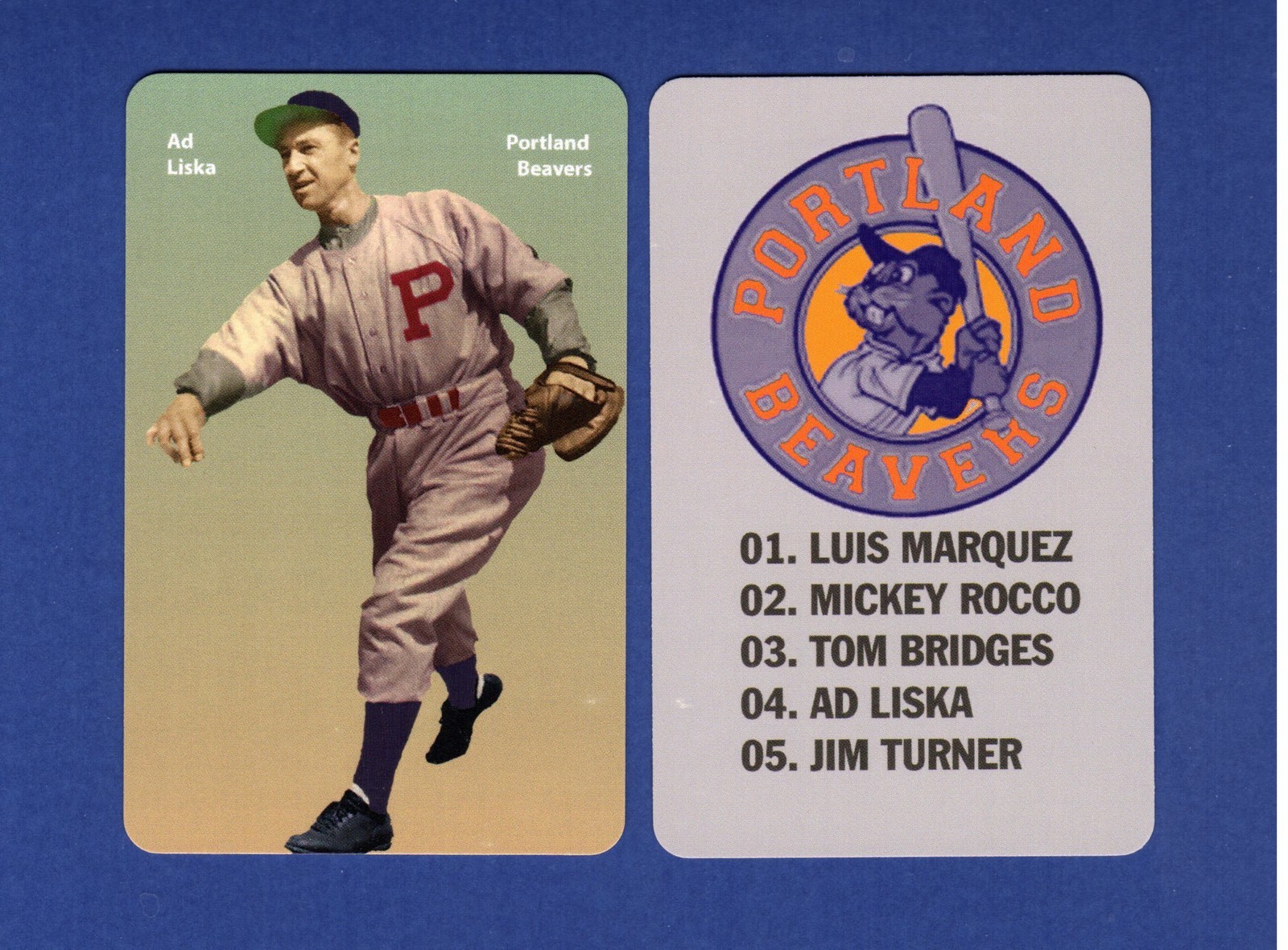 #4 AD LISKA, 1936-49 Portland Beavers PCL~FIRST PRINTING color card ...