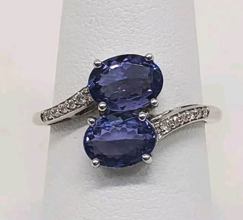 💜 Vintage Stauer 14k White Gold Tanzanite Diamond Bypass Ring 3Gr Size ...