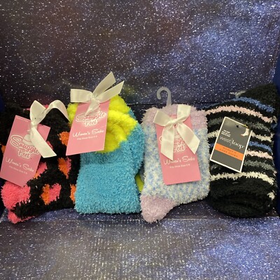 4 X Snuggle Feet Womens Multicolor Soft Cozy & Warm Fuzzy Socks - Size ...