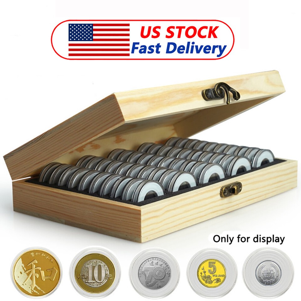 50Pcs Wood Coins Display Storage Box Case for Slab Certified Coin with ...