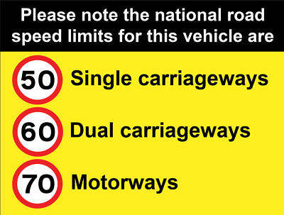 Note National Road Speed Limits for This Vehicle Sign Sticker Decal A ...