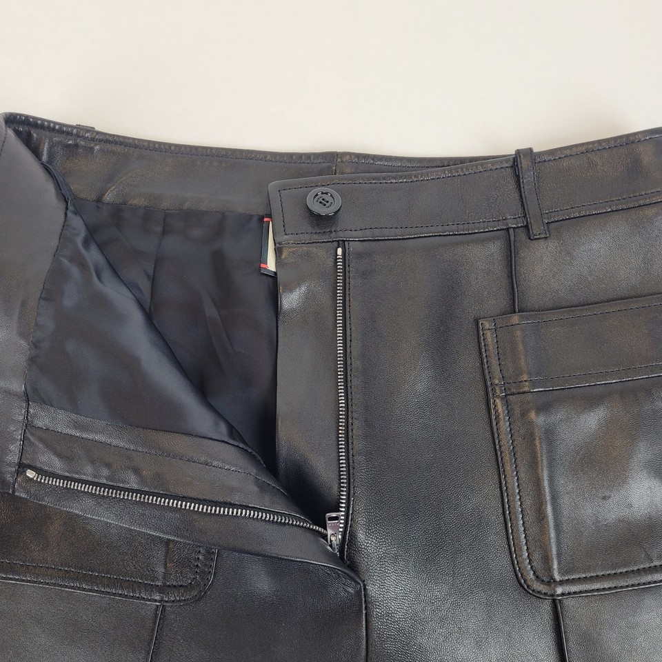 Gucci Women's Black Leather High Rise Zipper Closure Flare Pants 599059 ...