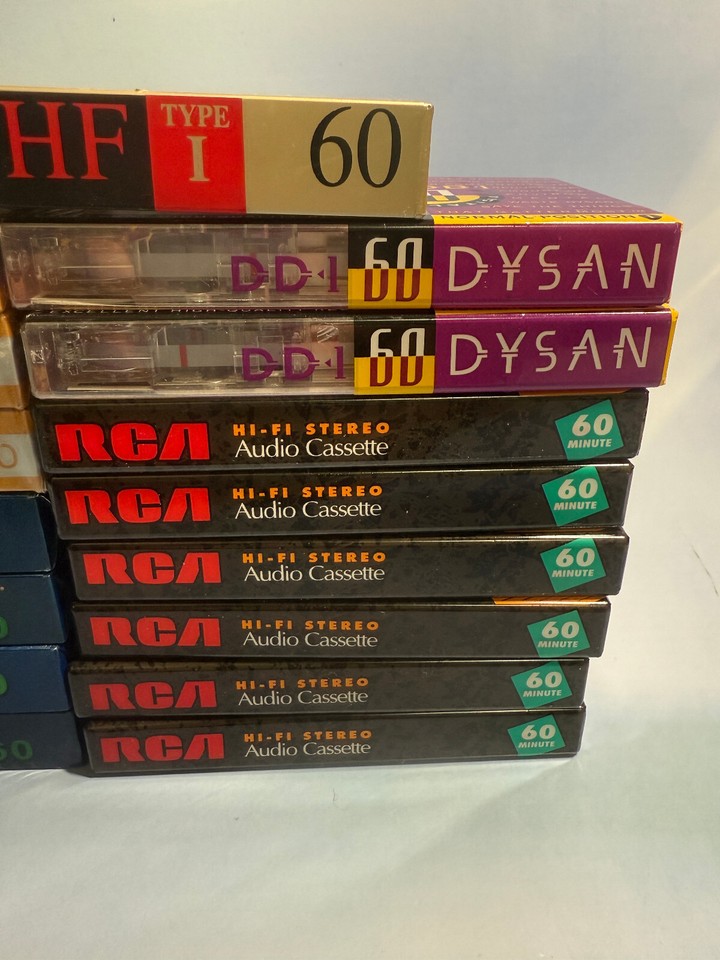 Lot of 16 Blank Cassette Tapes 60 min. RCA, Sony, Haili, SuperTape ...