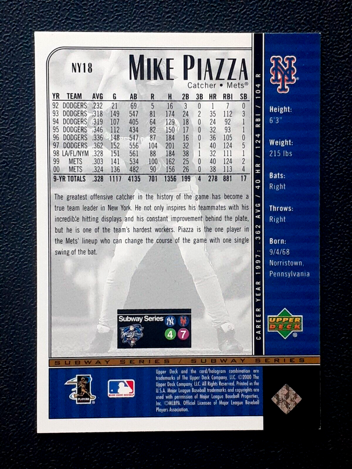 MIKE PIAZZA 2000 UPPER DECK SUBWAY SERIES NO NY18 55321 | eBay