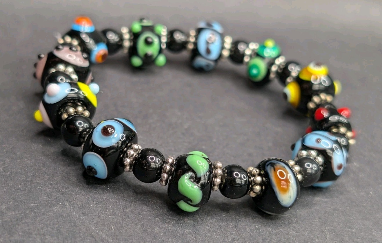 Art Deco Dot Lampwork Glass Beaded Stack Stretch Bracelet (15cm) XSmall Wrist | eBay