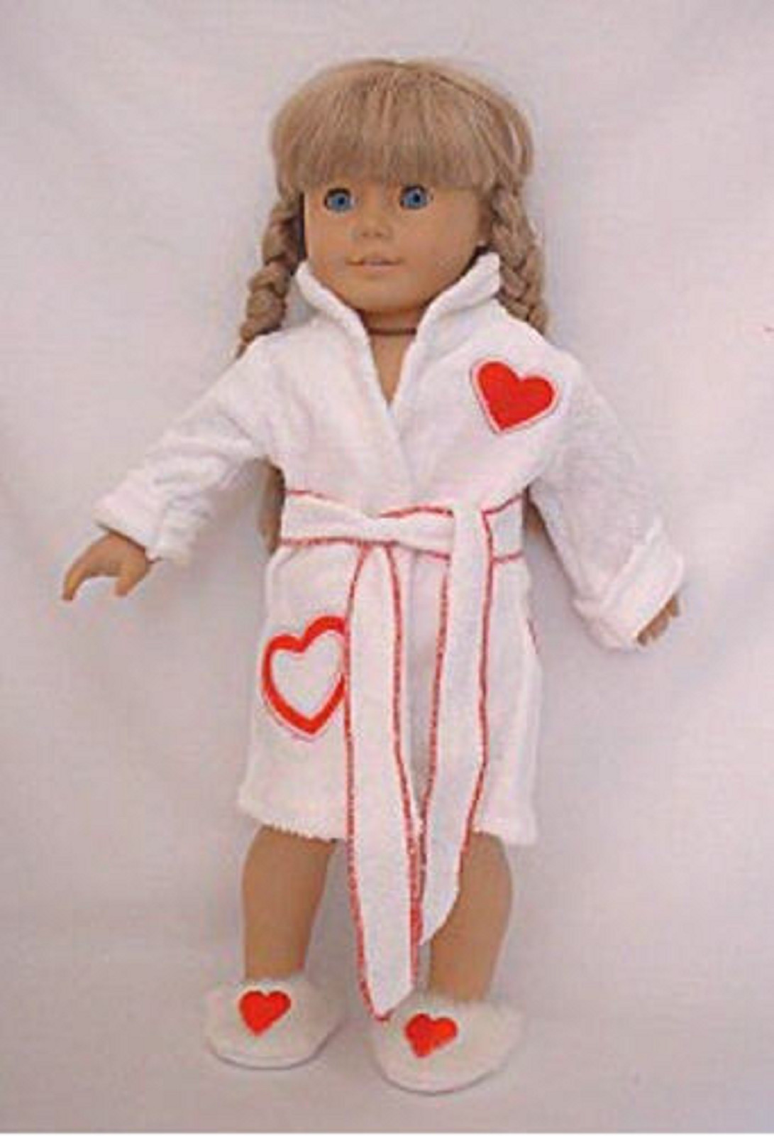 Doll Clothes -White Robe with Red Hearts & Matching Slippers - 18 ...