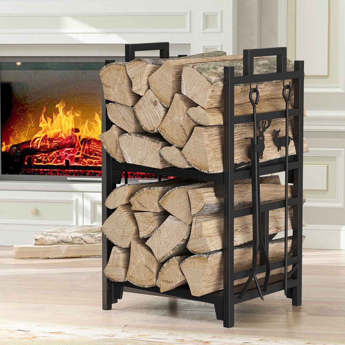 Wrought Iron Log Rack Semicircle Design Metal Firewood Log Holder