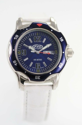 Fossil Watch Mens FSL Day Date White Leather Stainless Silver 100m Blue ...
