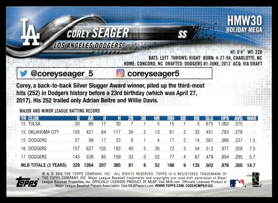 2018 Topps Holiday Corey Seager #30 | eBay
