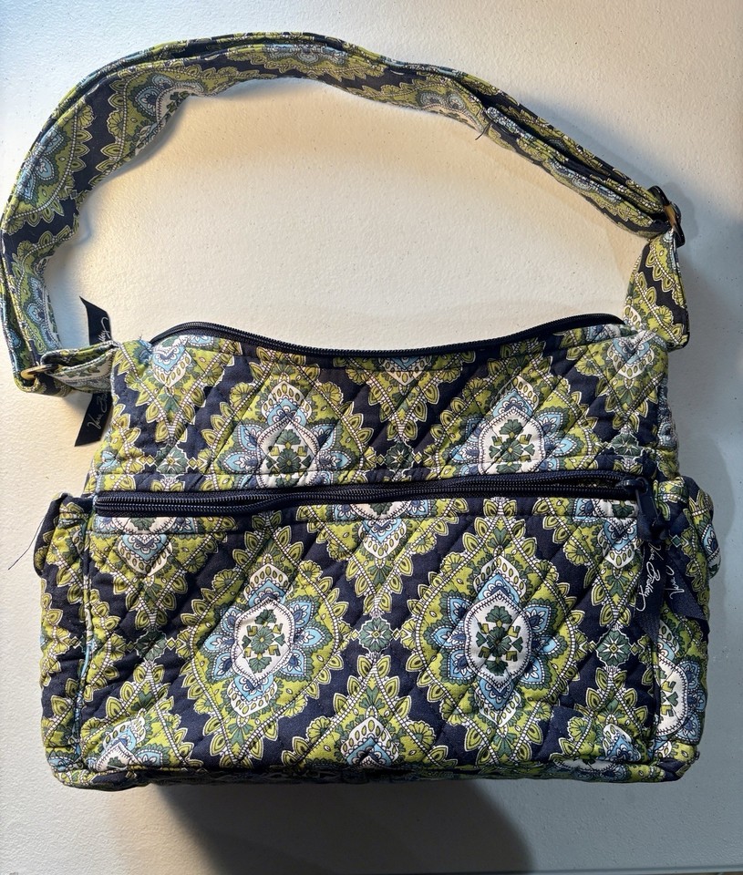 Vera Bradley Cambridge Handbag Purse Green Navy White Floral Zip | eBay
