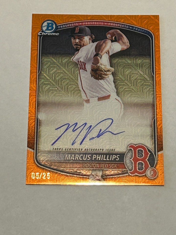 2025 BOWMAN DRAFT PICKS AUTOGRAPH MARCUS PHILLIPS RED SOX #05/25-ORANGE ...