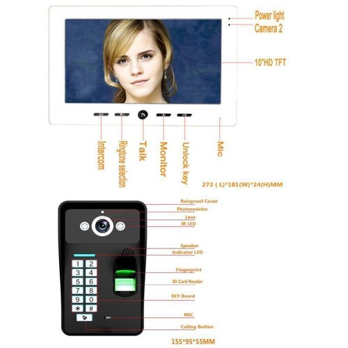 10Inch Lcd 2 Monitor Fingerprint Recognition RFID IR Video Door Phone ...