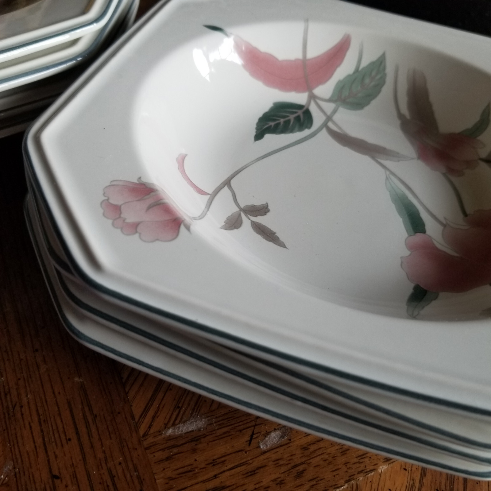 4 Mikasa Silk Flowers Square Bowls Large Rim Pink Floral China 80s | eBay