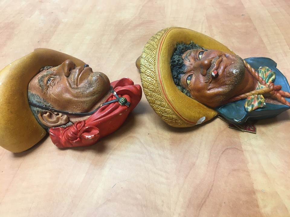Bossons Chalkware Heads 2x Cowboys Vintage Wall Hanging Figure made in ...