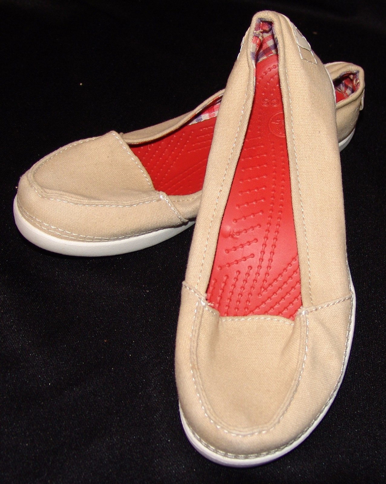 Crocs Womens Light Beige Croc Boat Shoes 9 Canvas Upper | eBay