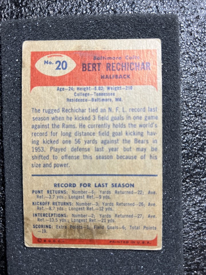 1955 Bowman Football Card #20 Bert Rechichar Baltimore Colts | eBay