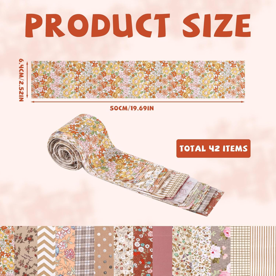 42pcs Jelly Quilting Fabric, 2.52x19.69in Jellyroll Quilt Soft Cloth ...