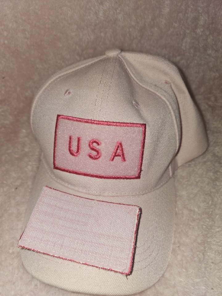 Women Pink USA Vel-cro Patch Hat Adjustable Baseball Cap Removable Flag ...