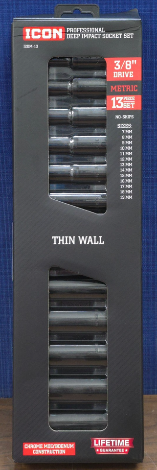 Icon 59756 - 3/8in Drive Metric Professional Deep Impact Socket Set ...