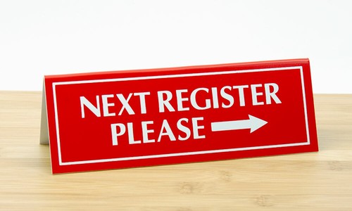 Next Register Please w/ Arrow, Tent Style Signs, 25pk, Plastic, Free ...