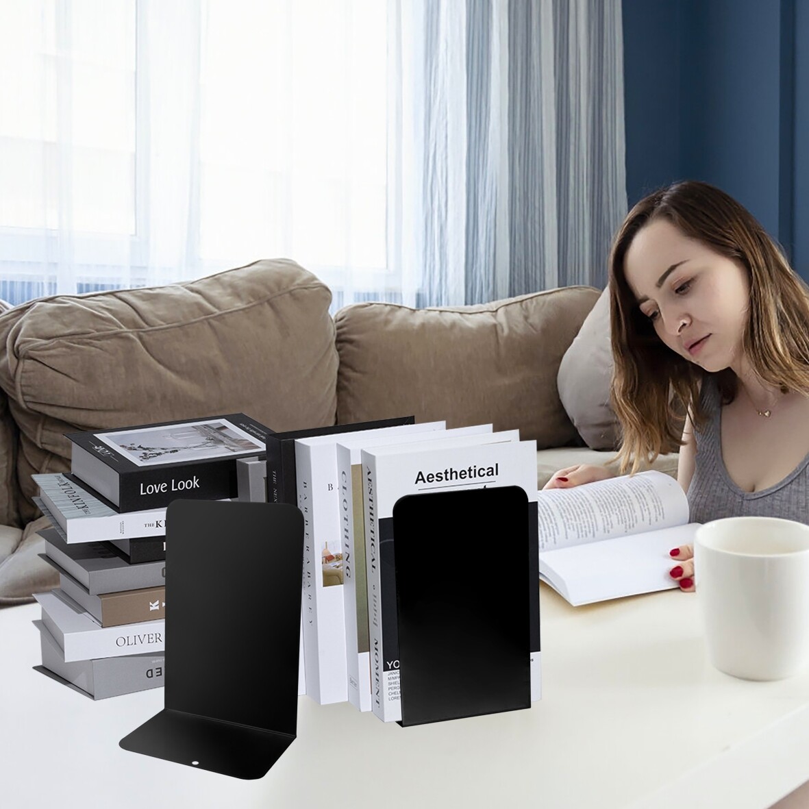 Heavy Duty Metal Book Ends Shelf Bookends Home Office School Shelves ...