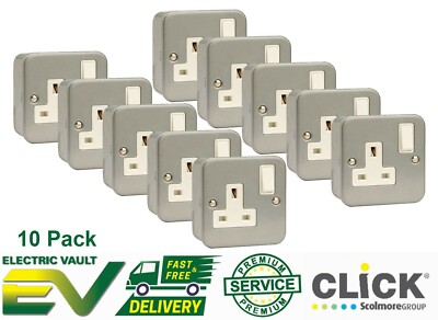 Metal Clad Single Plug Socket 1 Gang 1G 13 Amp Outlet & Back Box CL035 ...