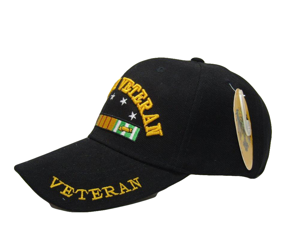 Black Vietnam War Veteran 5 Star Ribbon Veterans Shadow Ball Cap Hat ...