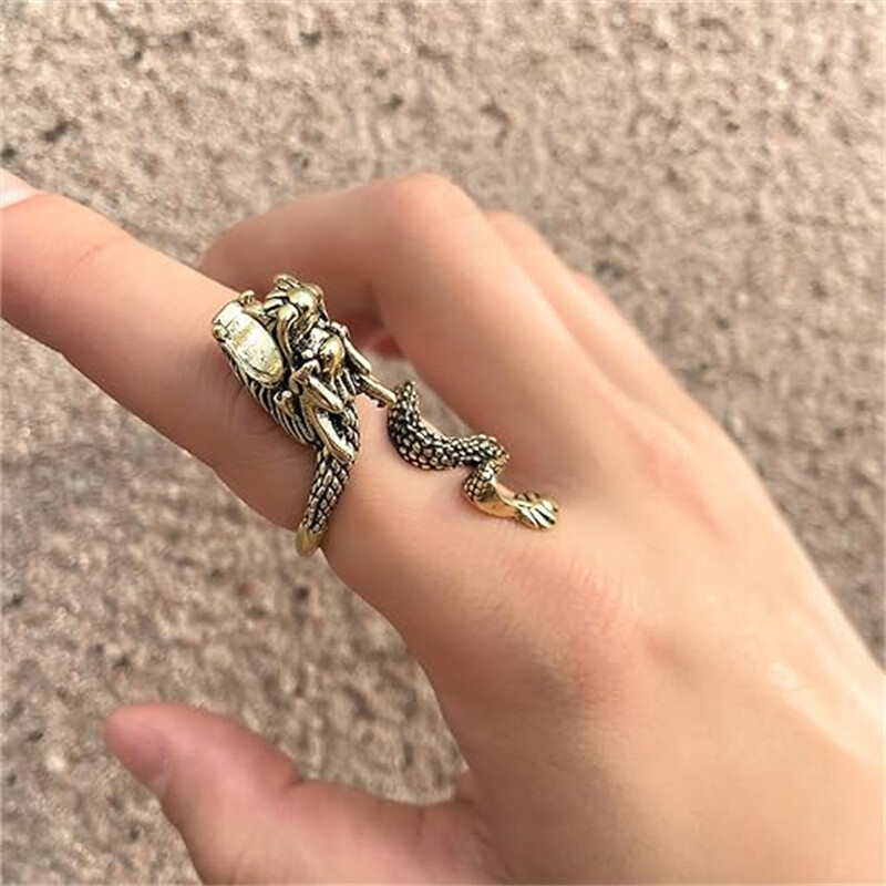 Vintage Gothic Dragon Ring, Adjustable Dragon Rings Finger Wrap Ring ...