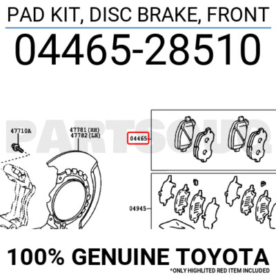 0446528510 Genuine Toyota PAD KIT, DISC BRAKE, FRONT 04465-28510 | eBay