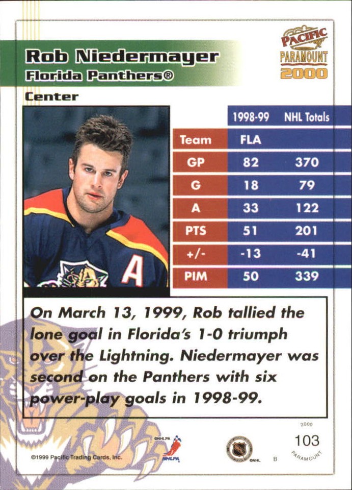 1999-00 (PANTHERS) Paramount Red #103 Rob Niedermayer | eBay