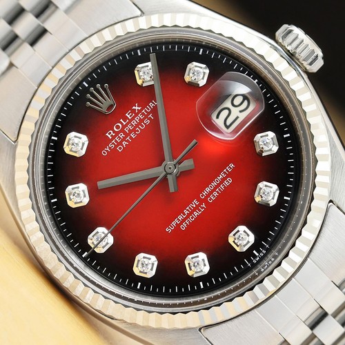 ROLEX MENS DATEJUST RED VIGNETTE DIAMOND 18K WHITE GOLD SS WATCH w ...