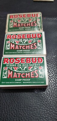 Vintage Rosebud Matches Box Ohio Match Co Wadsworth Set of 3 | eBay