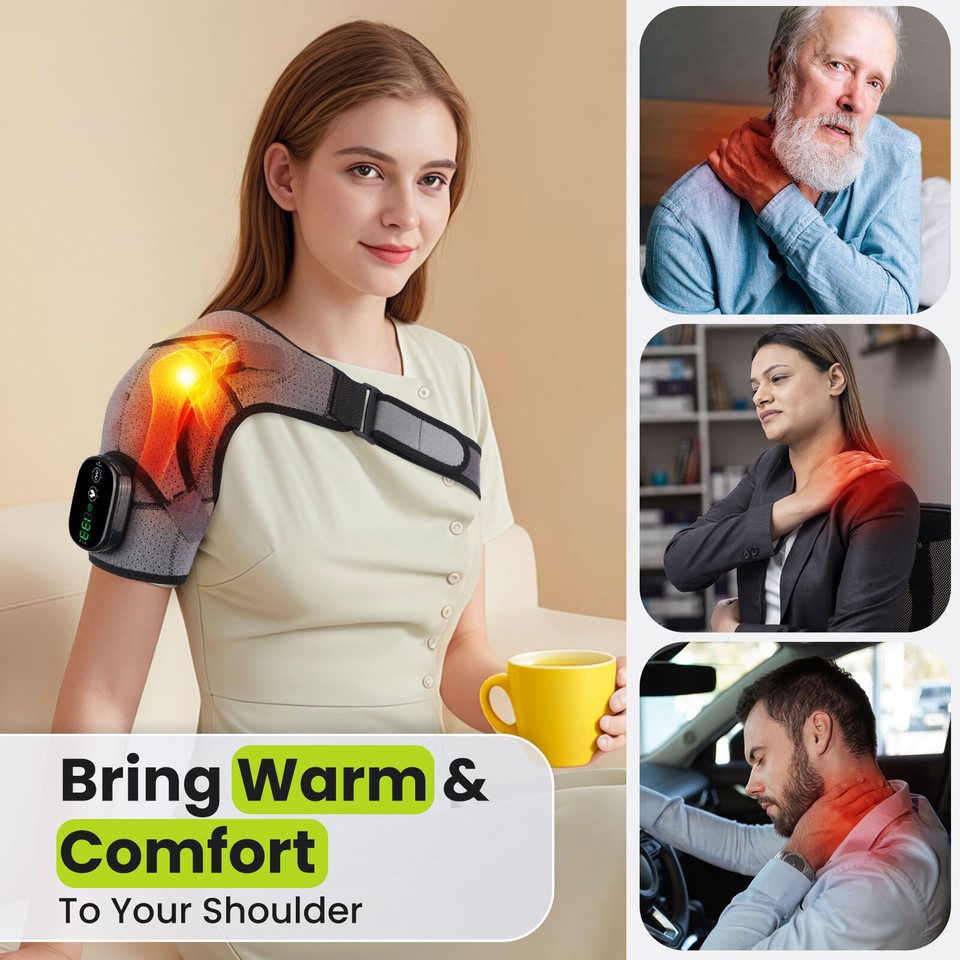Electric Heated Vibration Shoulder Massager Brace Rotator Cuff Joint ...