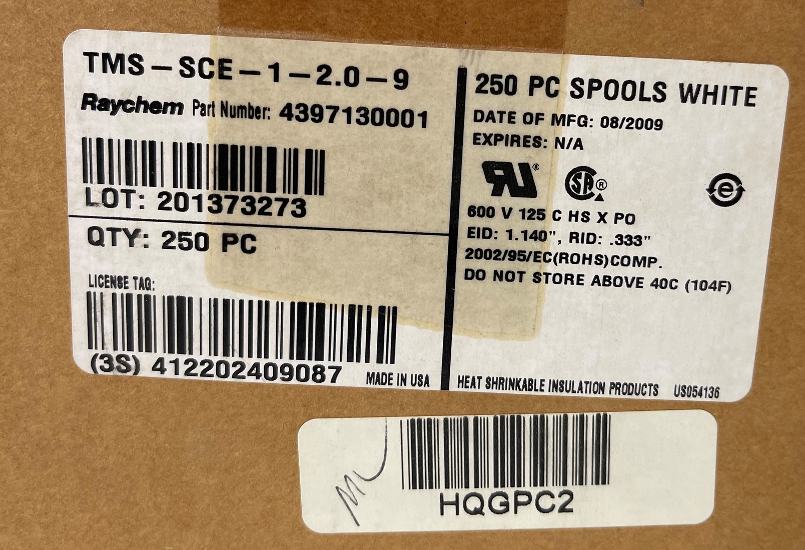 TE Raychem 4397130001 TMS-SCE-1-2.0-9 Spools White Wire Labels ...