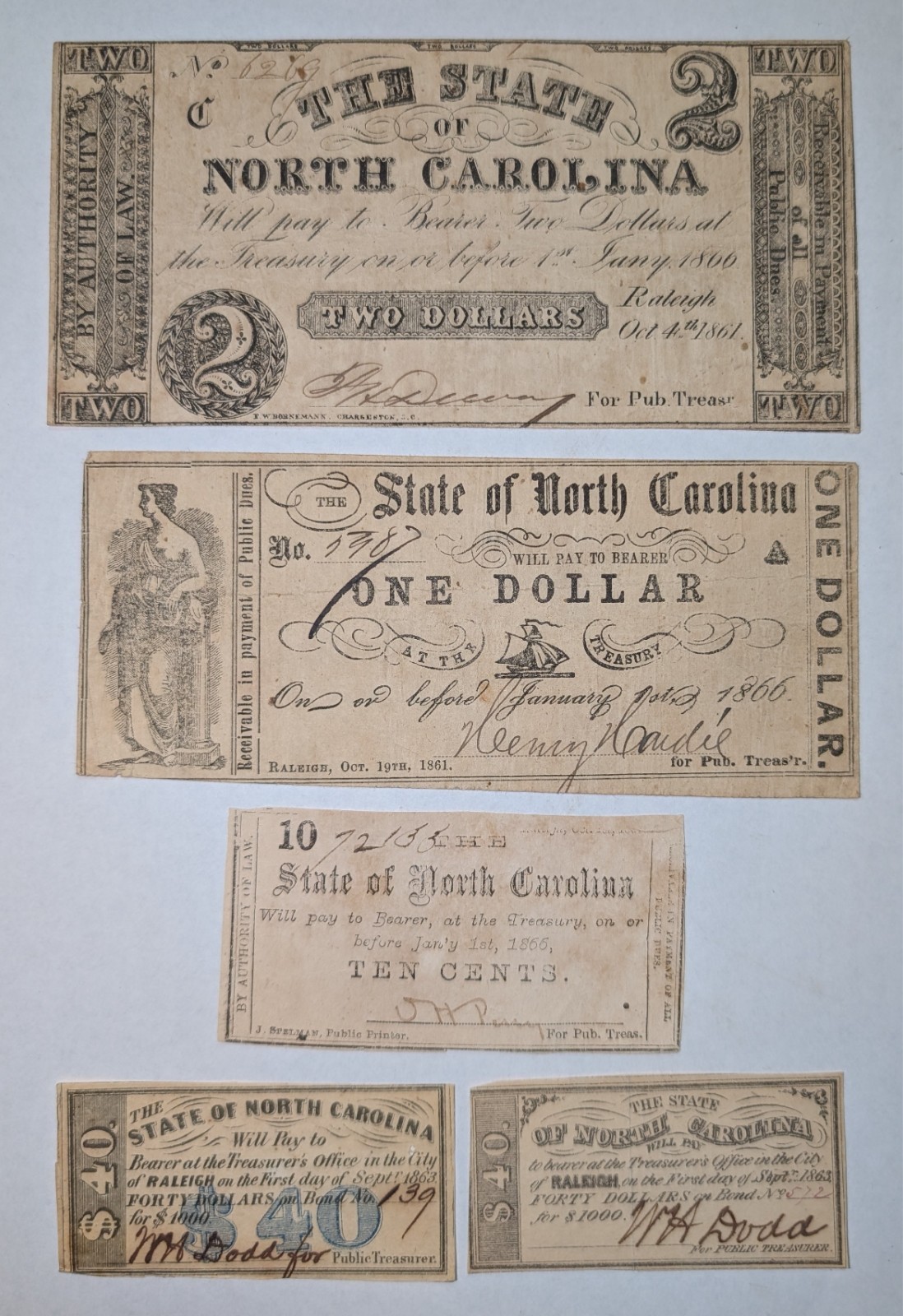 Three Different 1861 State of North Carolina Notes & NC Bond Coupons | eBay