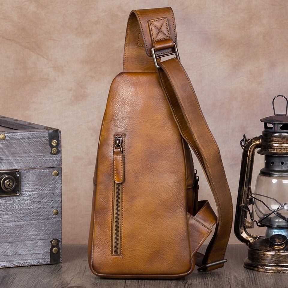 Genuine Leather Sling Bag for Men Vintage Sling Backpack Purses ...