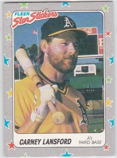 G) 1988 Fleer Star Stickers - Baseball Trading Card - Carney Lansford ...