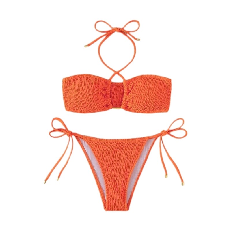 Women 2-Piece Strappy Swimming Suit High Cut Beachwear Halter String ...