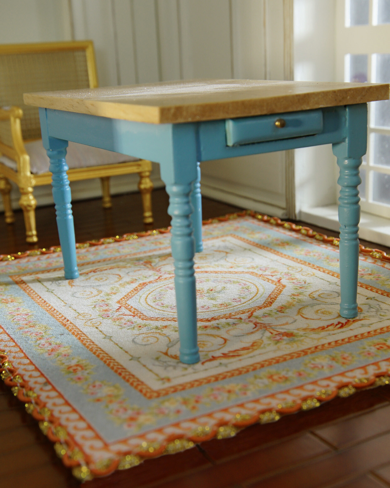 Miniature Elegant Pastel Blue Victorian Beautiful Rose Swirls Dollhouse ...