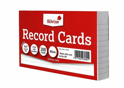 100 Silvine Revision Record Flash Cue Cards Double Sided Lined 5 x 3 ...