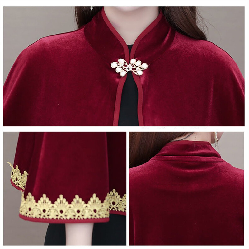 Women Lace Trim Velvet Capelet Bolero Shrug Cloak Capelet Prom Cocktail ...
