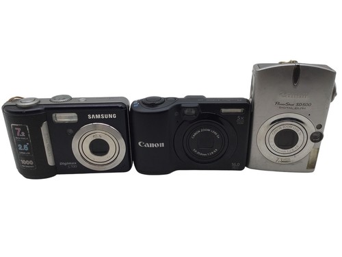 Lot Of 3 Cameras Canon PowerShot SD500 A1300 & Samsung Digimax S700 ...