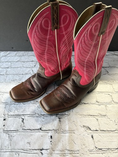 Ariat Round Up Square Toe Boot Womens Size 8.5B Pink/Brown Pull On ...