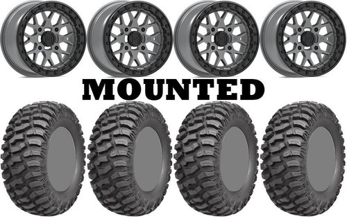 Kit 4 AMS M1 Evil Tires 32x10-15 on Valor V07 Beadlock Gray Wheels TER ...