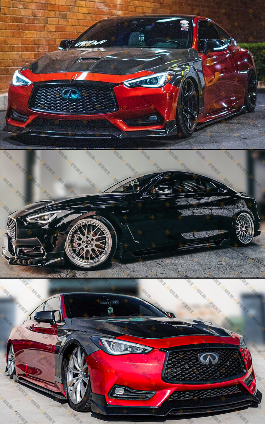 For 2017-2022 Infiniti Q60 JDM RS Style Double-Deck PU Front Bumper Lip ...