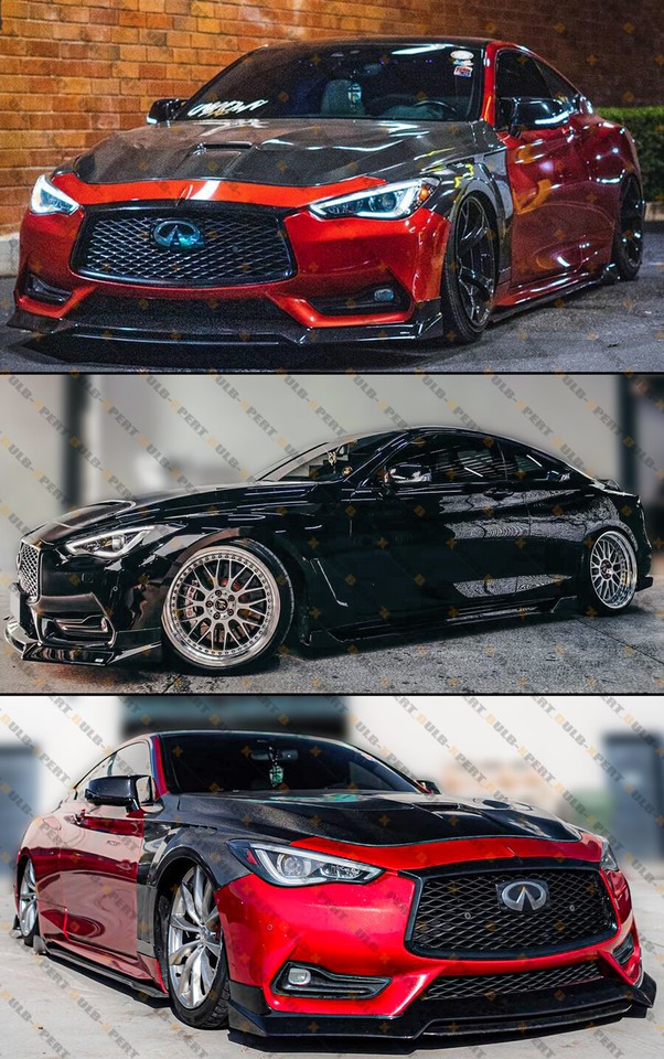 For 2017-2022 Infiniti Q60 JDM RS Style Double-Deck PU Front Bumper Lip ...