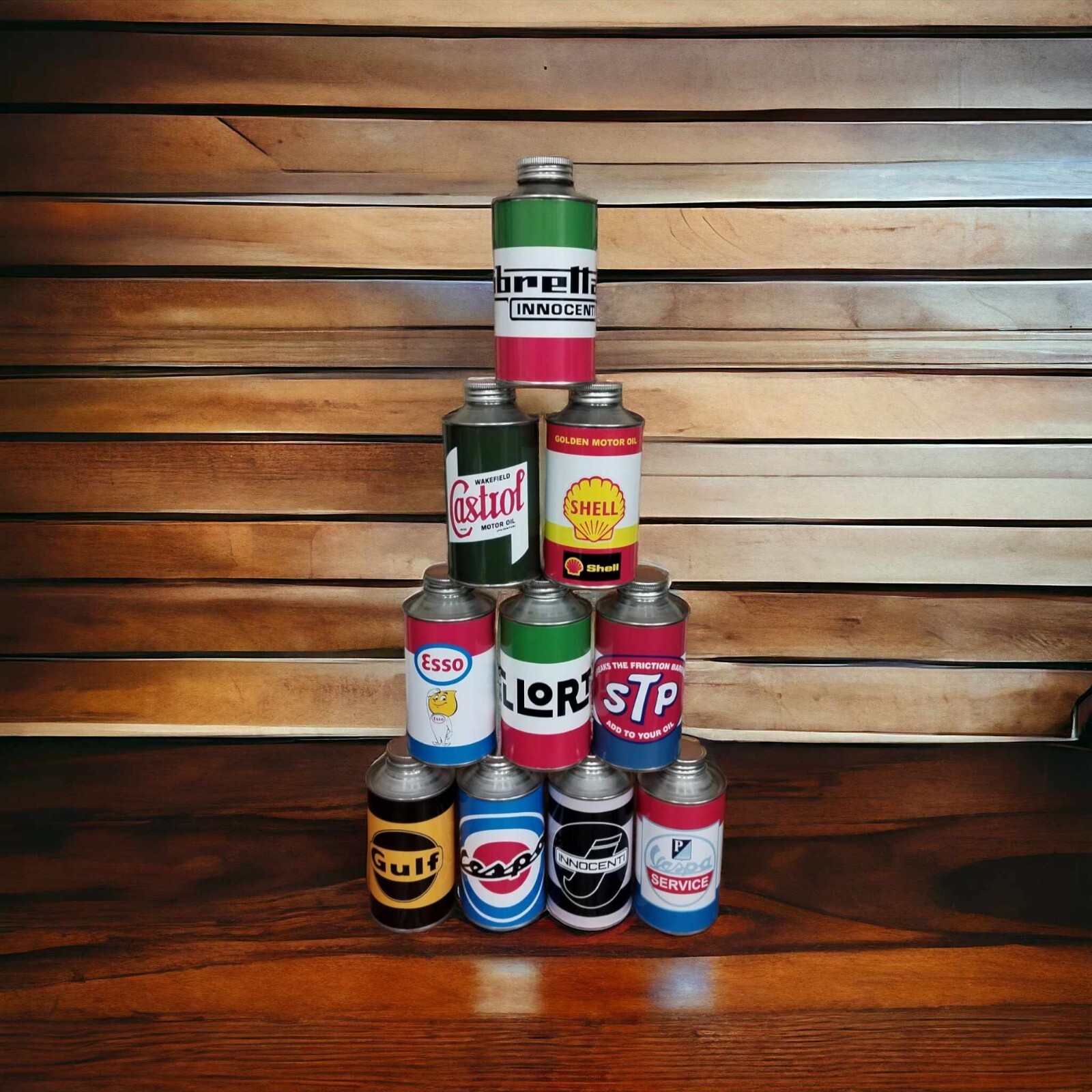 Vintage style 500ml round oil can/tin Castrol Esso Gulf STP Lambretta ...