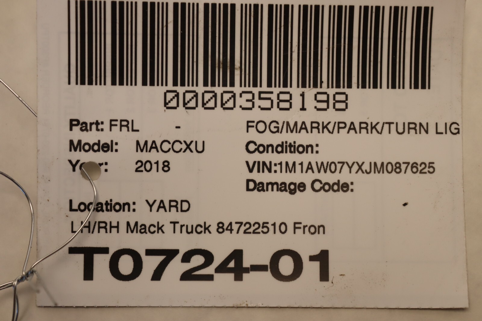 2008-2023 MACK CXU613 FRONT LEFT OR RIGHT FOG LIGHT LAMP 84722510 OEM ...