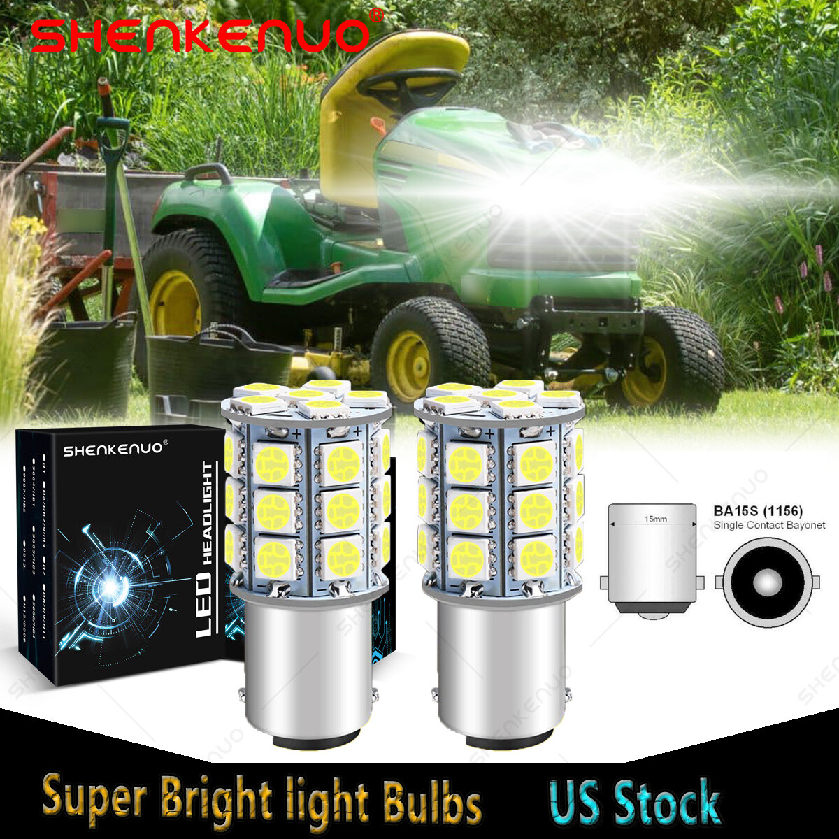 2 Blinding LED headlight bulbs for Deere X354 X360 X370 X380 X384 X390 ...