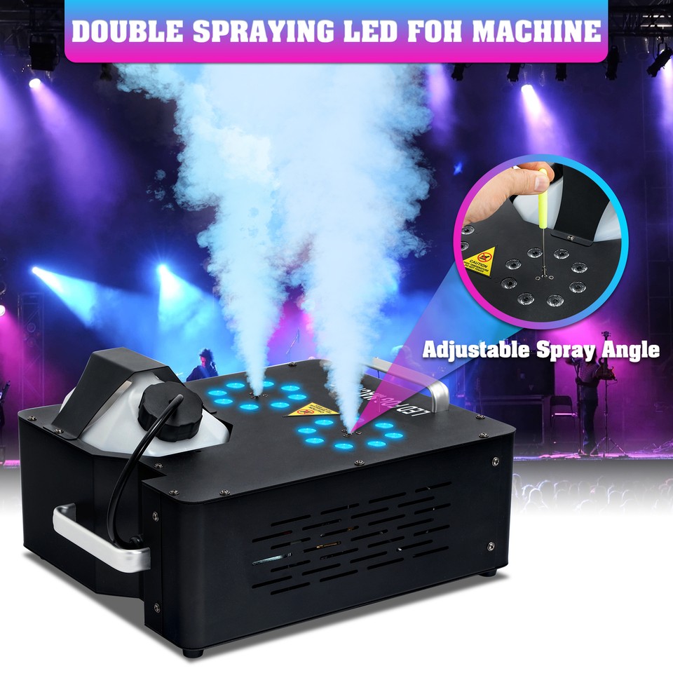 2000W Dual Spray Smoke Fog Machine RGB 16 LED Light DMX Stage DJ ...